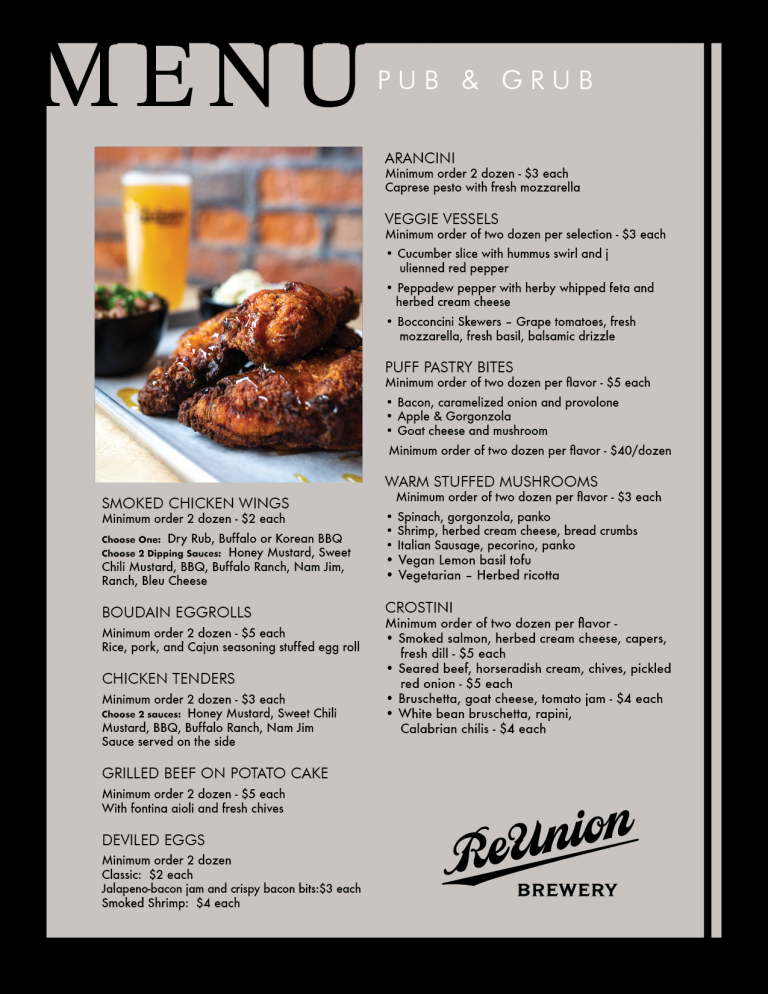 Catering Menu Iowa City - ReUnion Brewery | Iowa City's Craft Beer